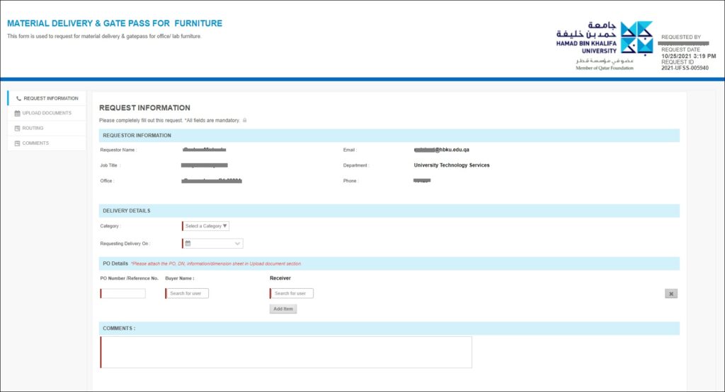 How to submit a request for material delivery and gate pass for ...